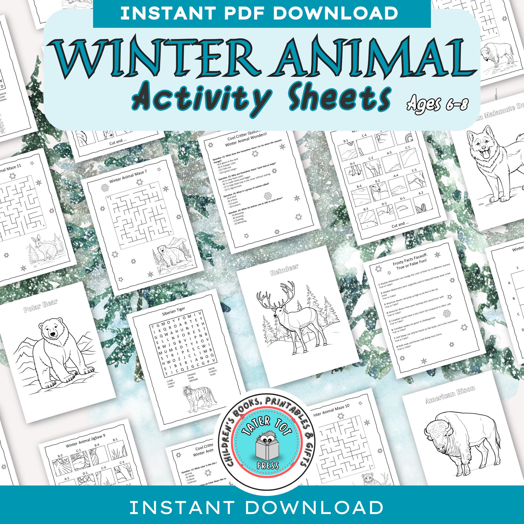 Winter Animals Activity Book for Kids 6-8| Educational Fun,puzzles ...