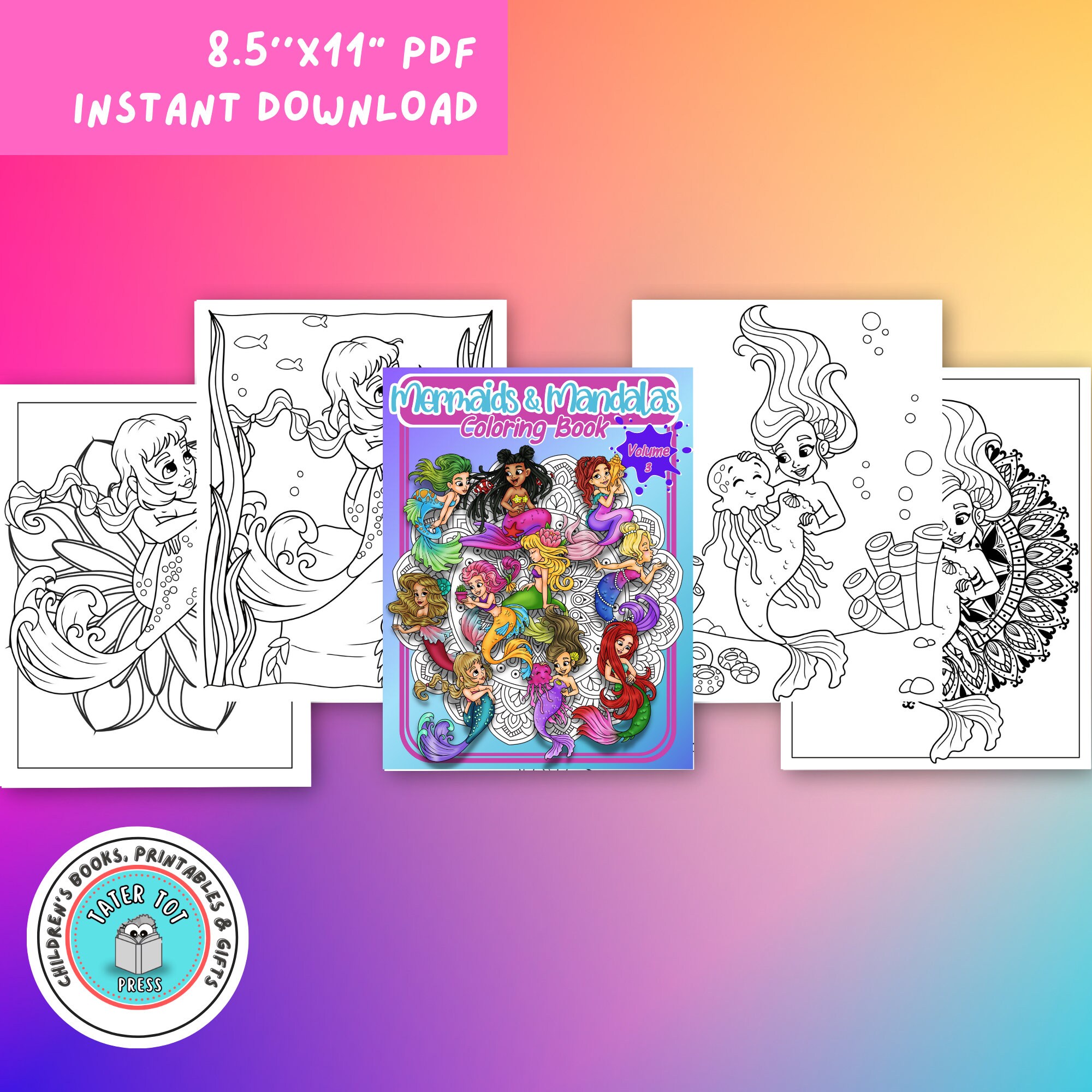 Mermaid Mandala Coloring Pagesvol 3 Instant Digital Downloadkids DIY ...