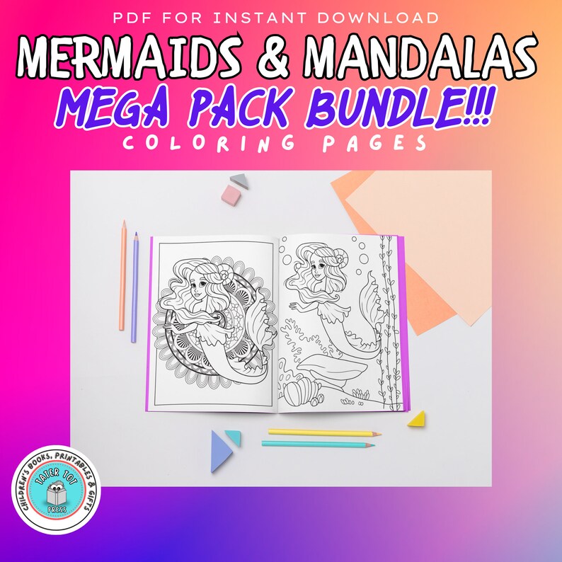 MEGA Mermaids & Mandalas Coloring Bundle-vol. 1-3instant Download Art ...
