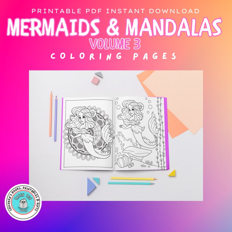 Mermaid Mandala Coloring Pagesvol 3 Instant Digital Downloadkids DIY ...