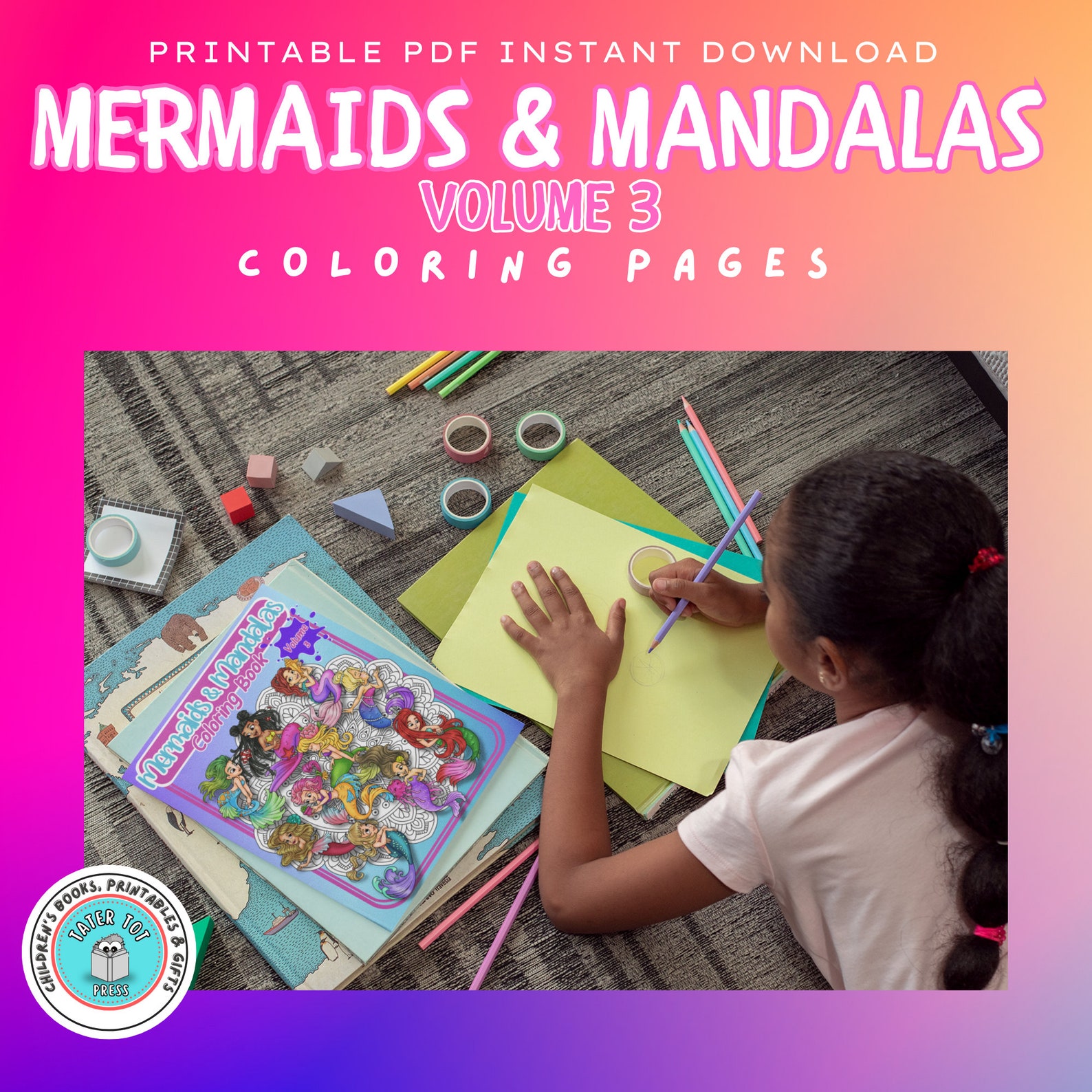 Mermaid Mandala Coloring Pagesvol 3 Instant Digital Downloadkids DIY ...