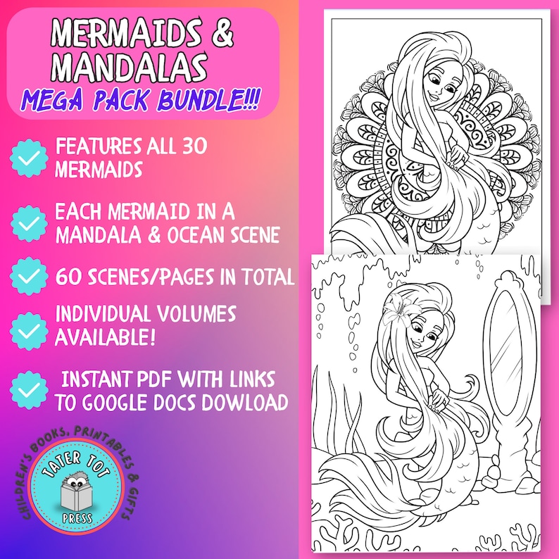 MEGA Mermaids & Mandalas Coloring Bundle-vol. 1-3instant Download Art ...
