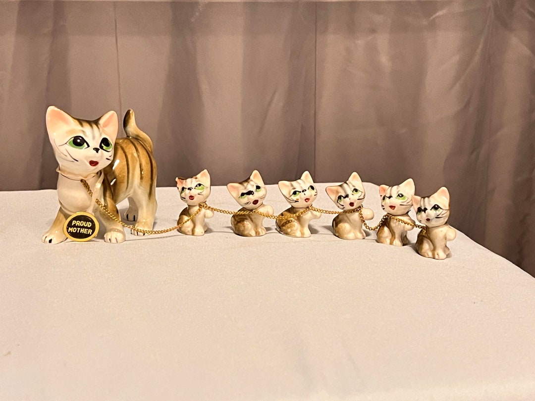 Vintage 1950's Mother Cat With 6 Smaller Kittens on Chain Japan - Etsy