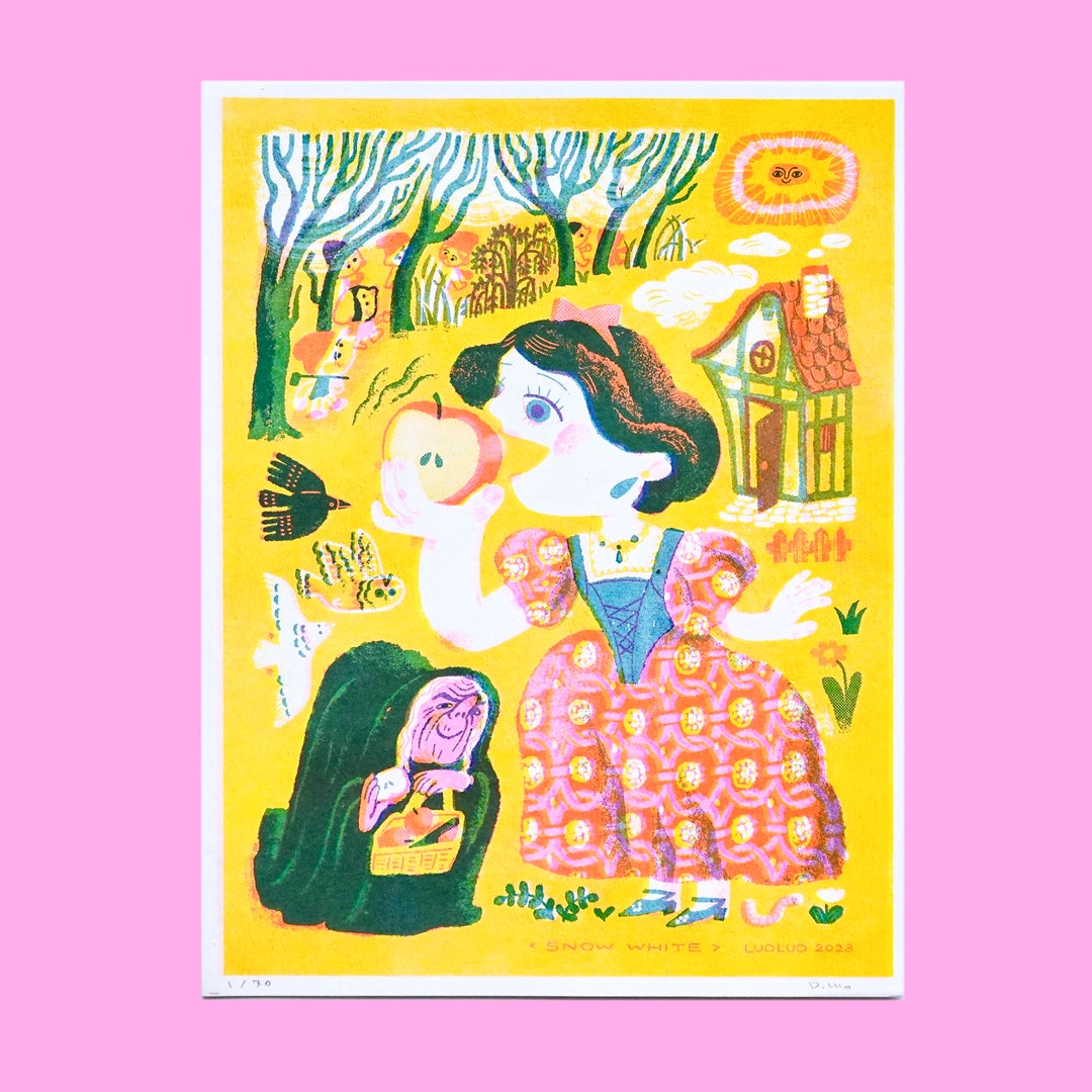 Fairy Tale Risograph Print, Snow White, Little Red Riding Hood ...