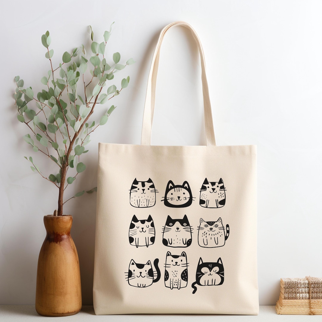 Cute Cats Tote Bag, Canvas Tote for Shopping or Carrying Personal Items ...