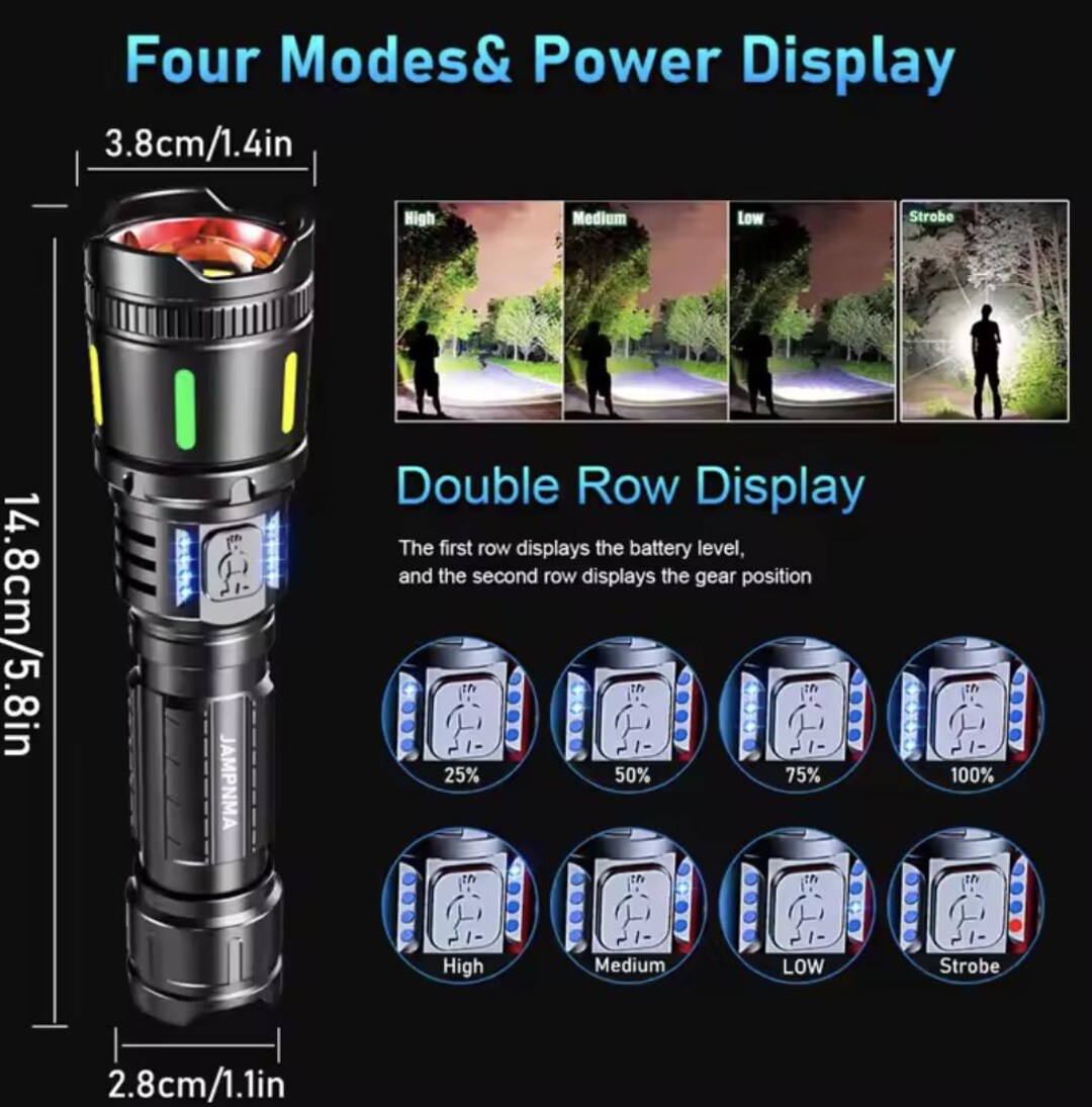 Rechargeable Flashlights With 4 Zoomable Modes Waterproof - Etsy