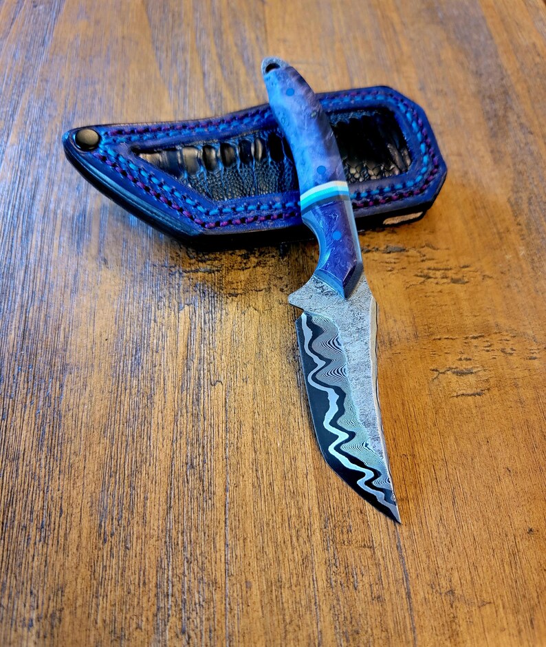 Pocket Fixed Blade, Hand Forged Knife, Handmade Custom Knife, Damascus ...