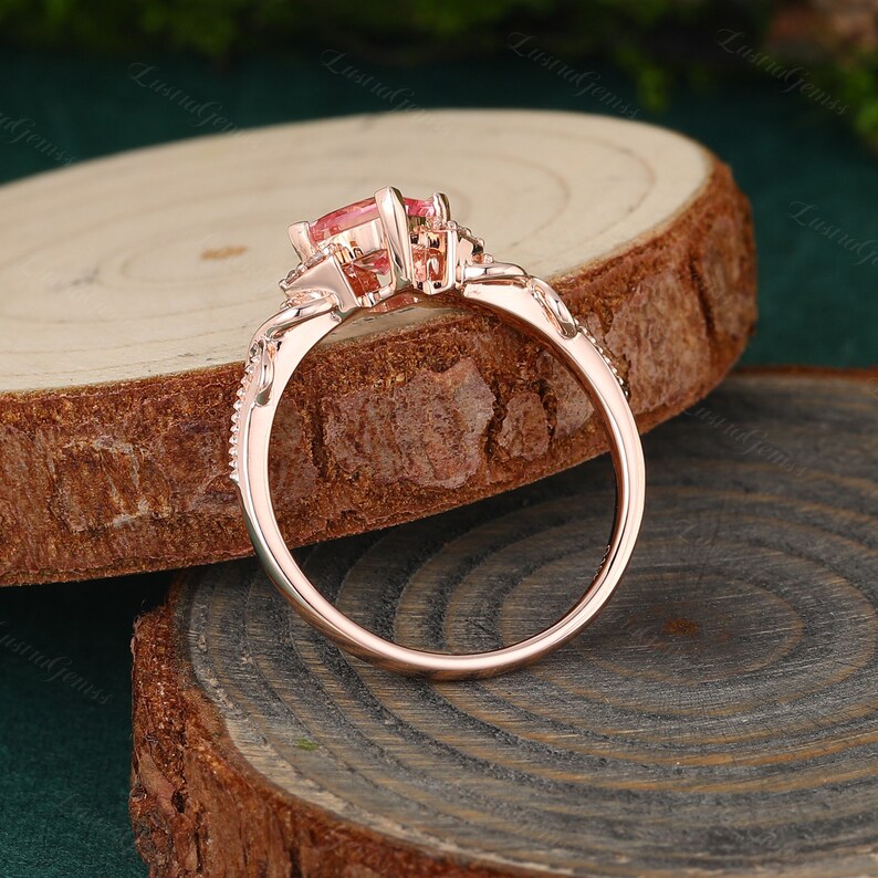 Vintage Princess Cut Lab Pink Sapphire Engagement Ring Rose Gold ...