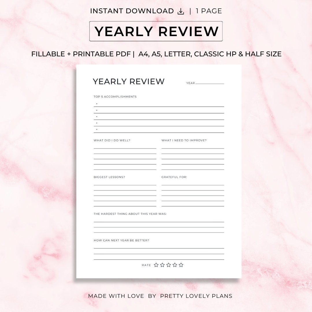 Yearly Review, Yearly Reflection, Yearly Goals Review, A4/a5/letter ...