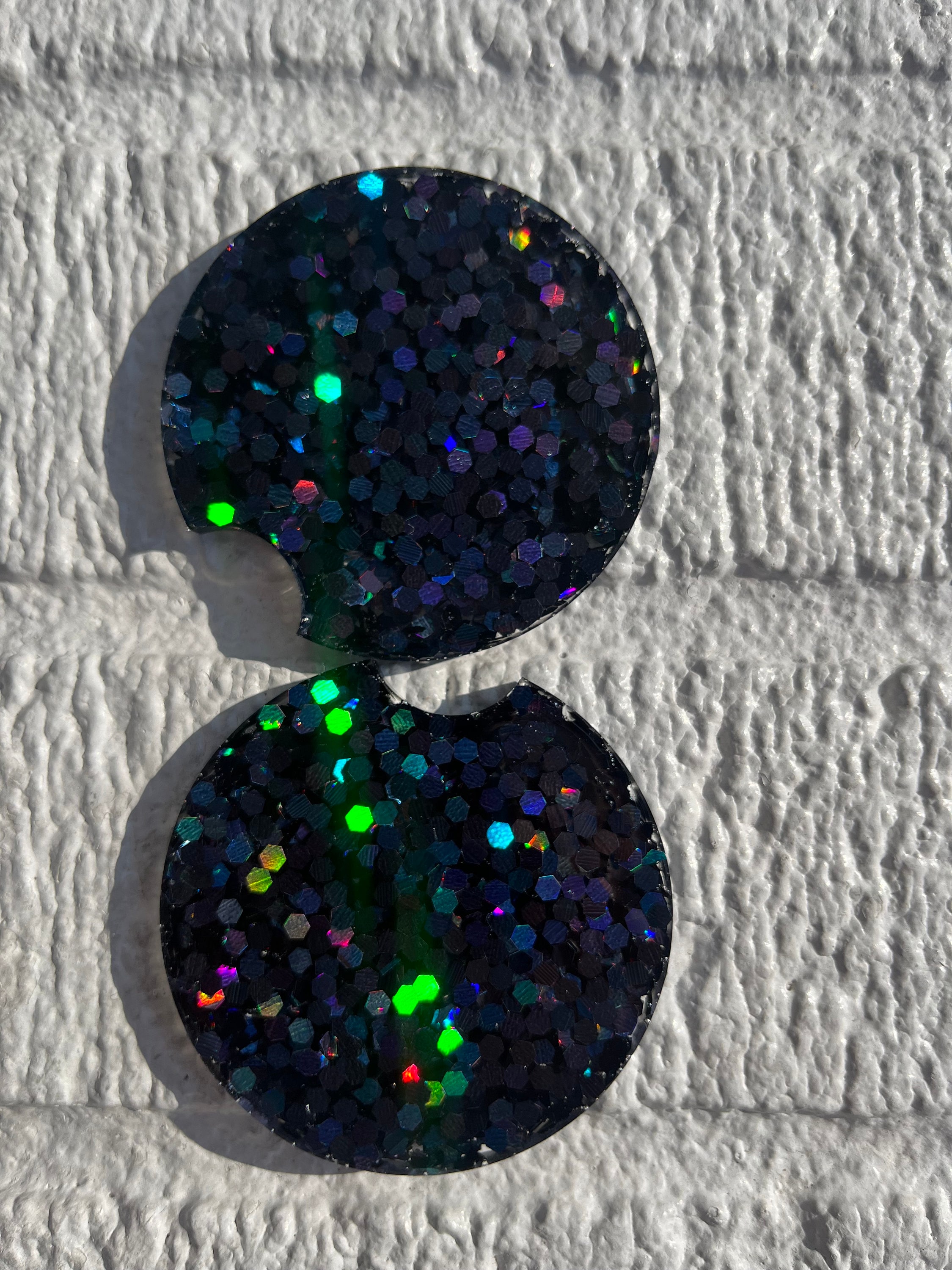 Black Holographic Glitter Resin Car Coasters Set of 2 - Etsy