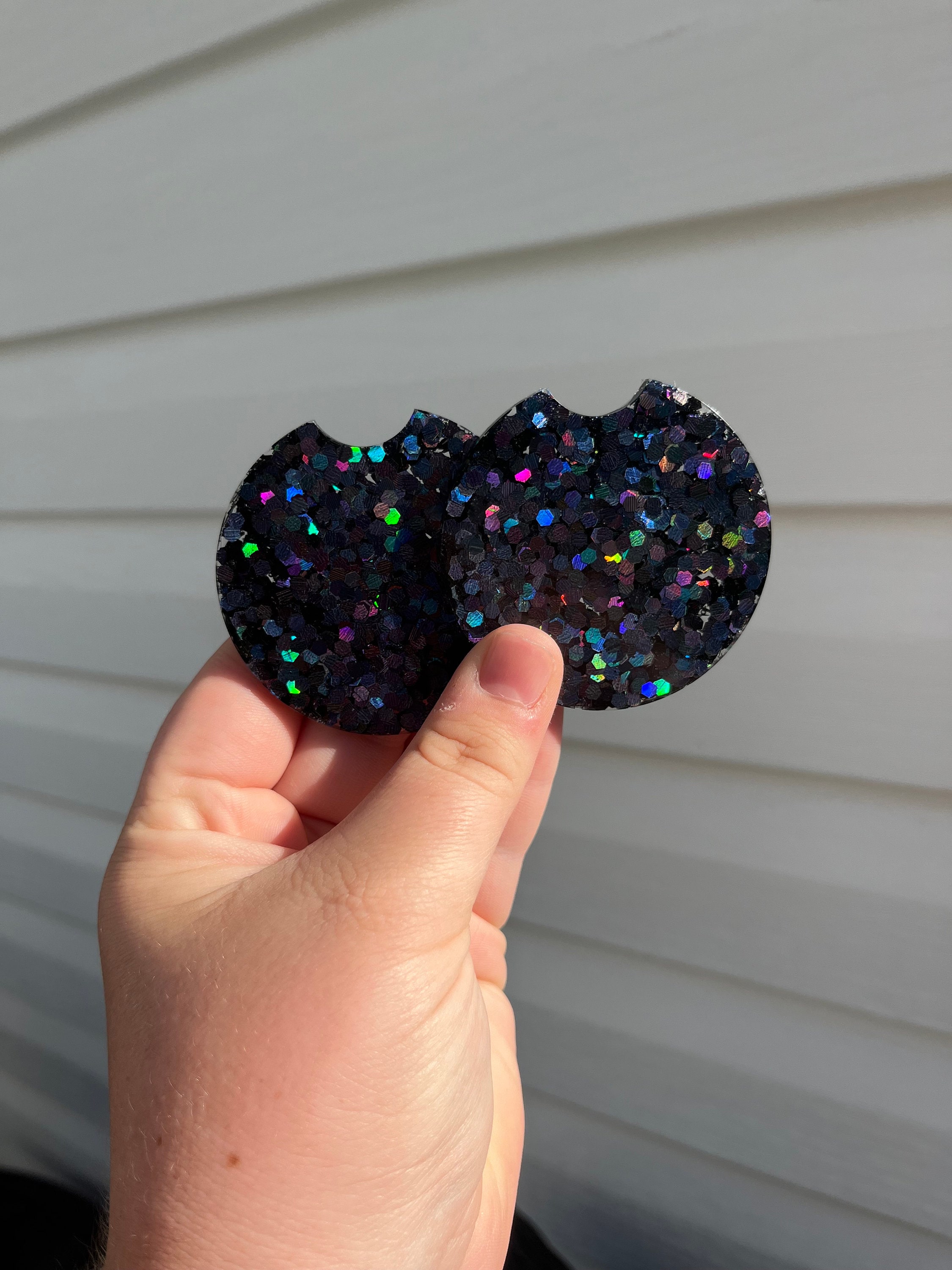 Black Holographic Glitter Resin Car Coasters Set of 2 - Etsy
