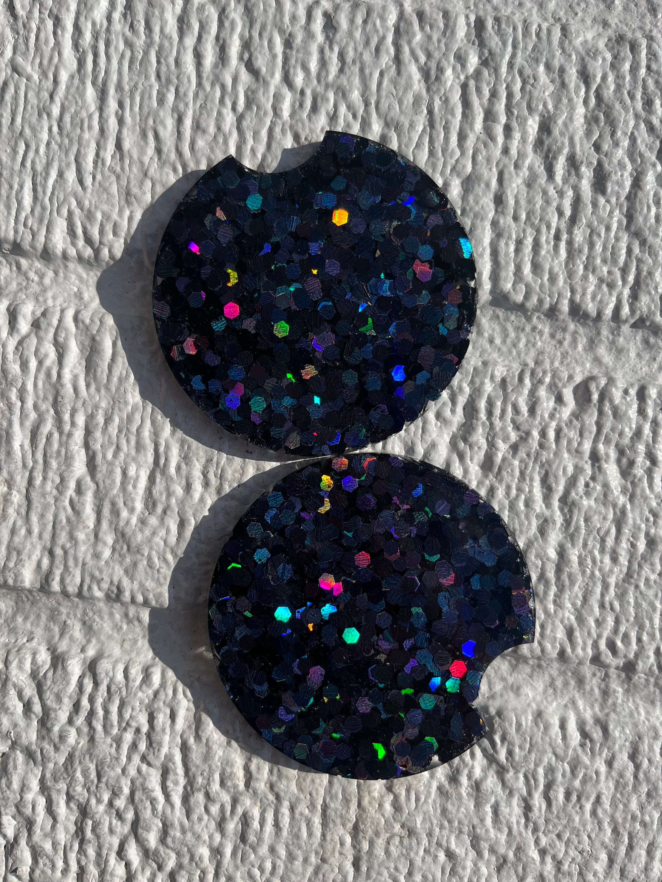 Black Holographic Glitter Resin Car Coasters Set of 2 - Etsy