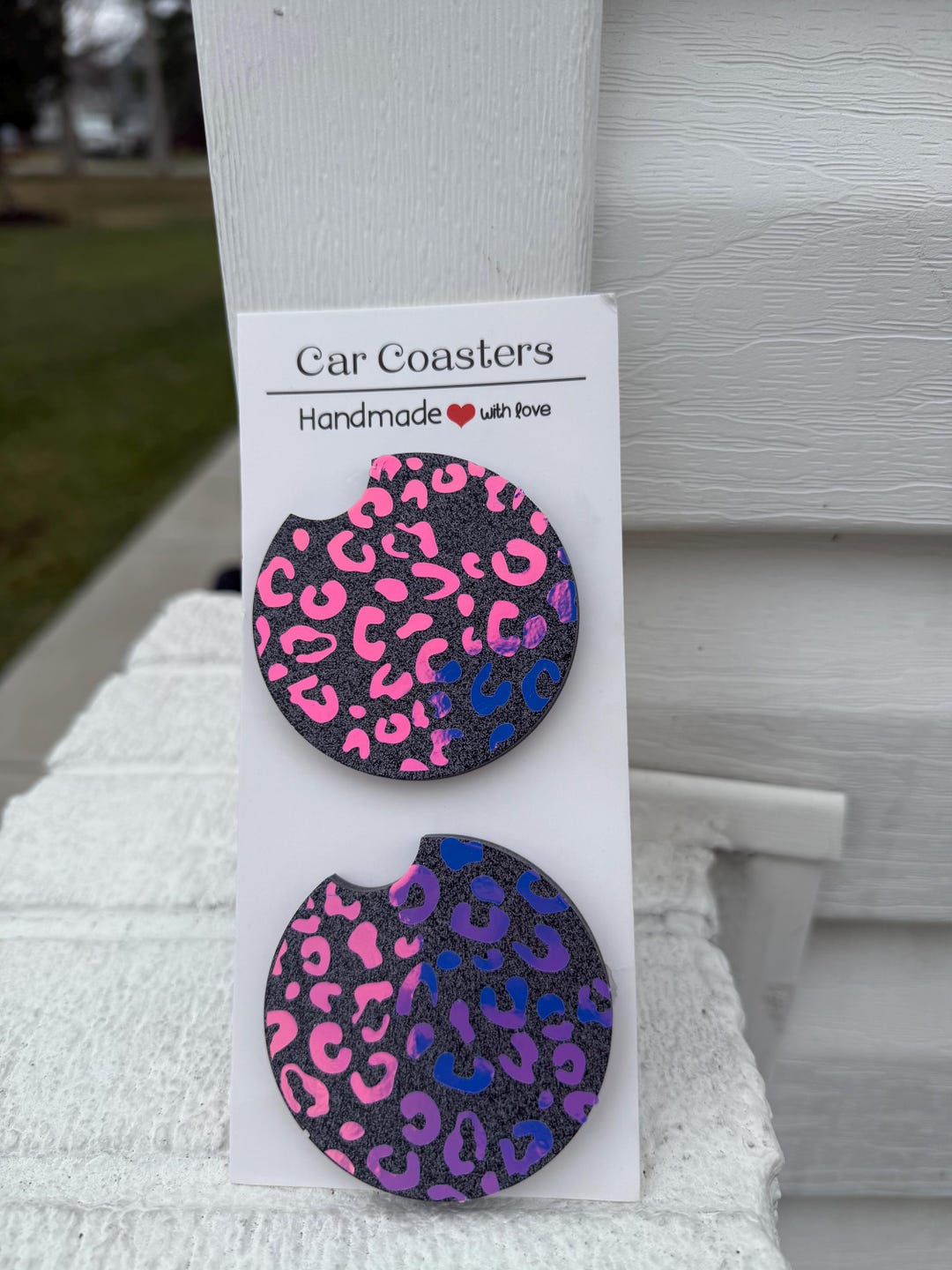 Black and Holographic Cheetah Print Resin Glitter Car Coasters - Etsy
