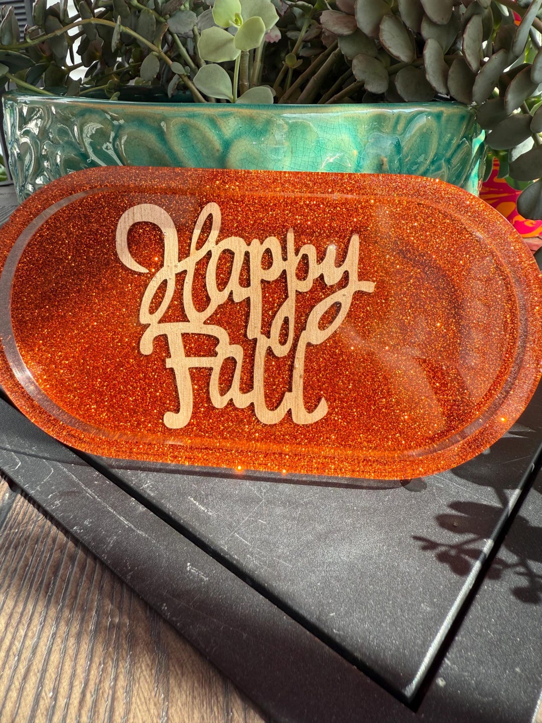 Happy Fall Resin Trinket Tray With Pumpkin Spice Glitter - Etsy