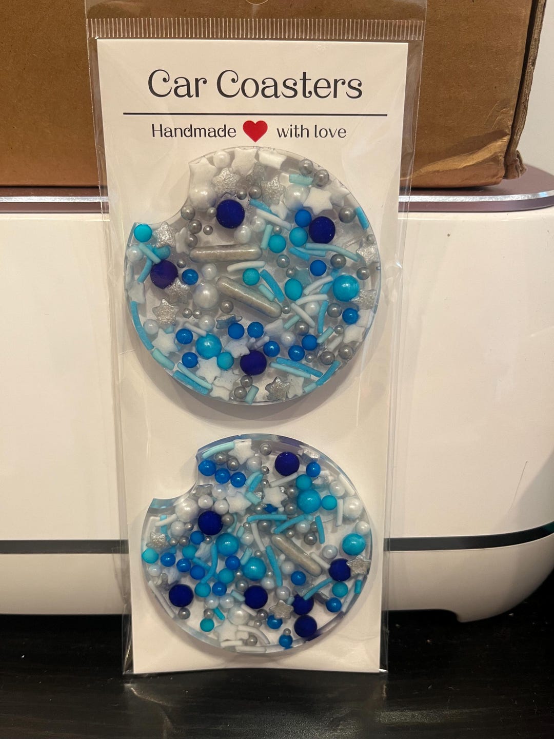 Blue and Silver Sprinkle Resin Car Coasters Set of 2 - Etsy