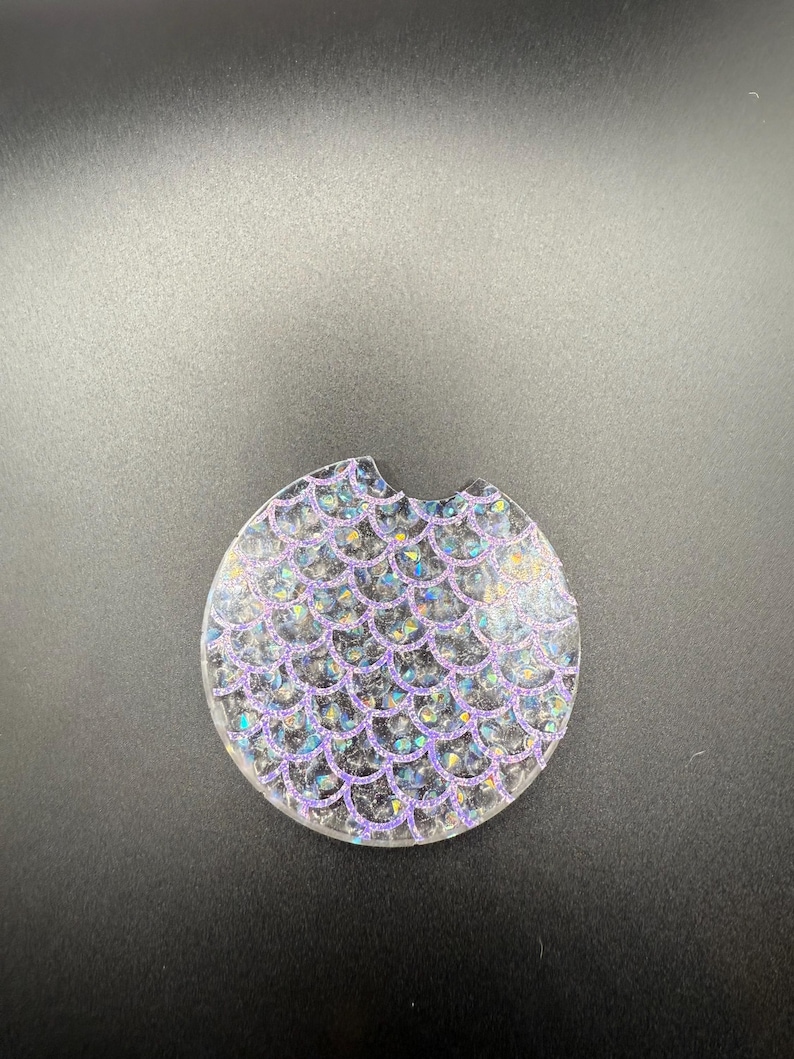 Translucent Diamond and Purple Mermaid Scale Resin Car Coasters Set of ...