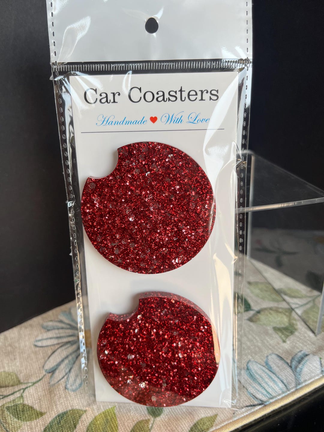 Red With Silver Glitter Resin Car Coasters Set of 2 - Etsy