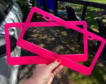 Neon Pink and Silver Glitter Resin License Plate Frame Set of 2 - Etsy