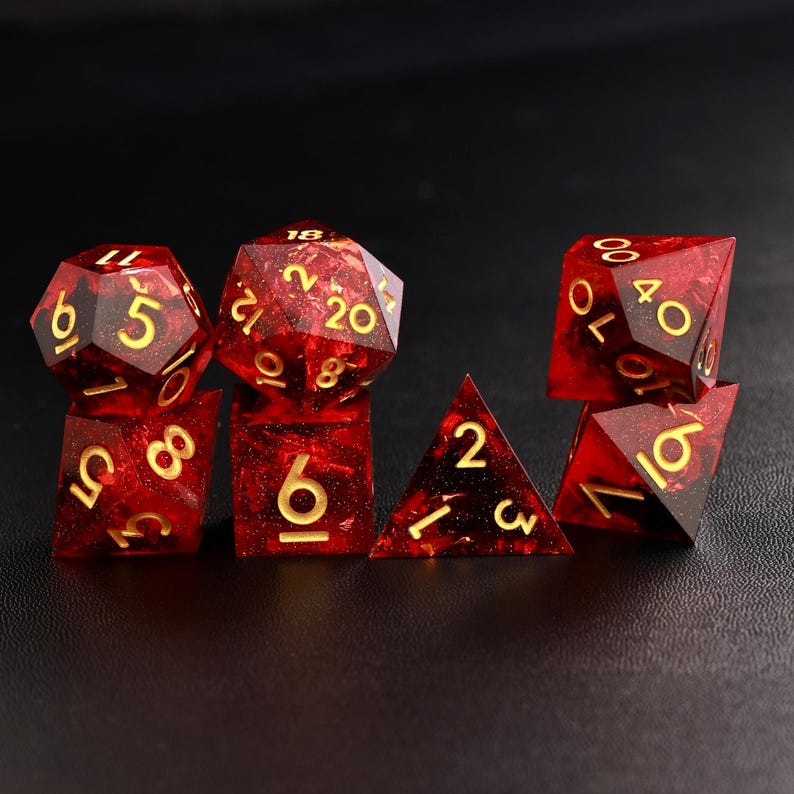 Full Set Red DND Dice Set, Fire Red Sharp Edge D&D Dice Full Set ...