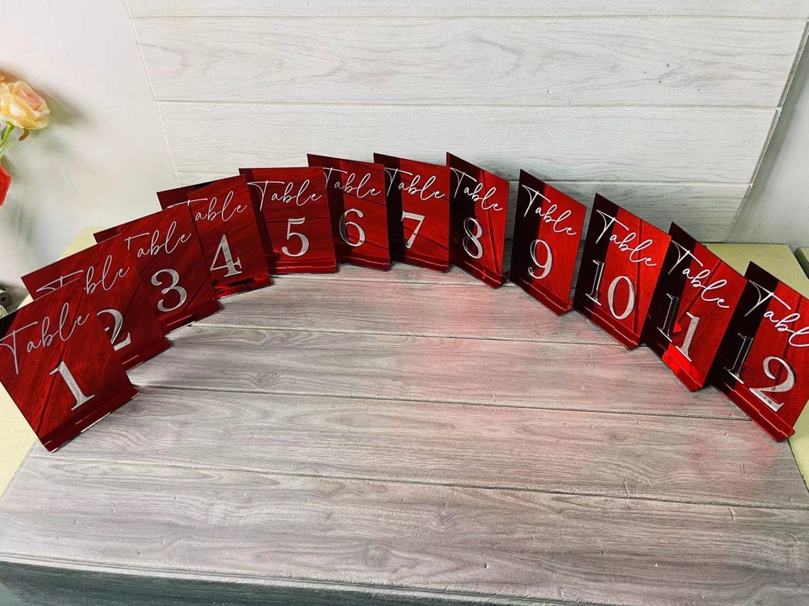 RED Acrylic Table Numbers With Stand Wedding Table Decor Red Acrylic ...
