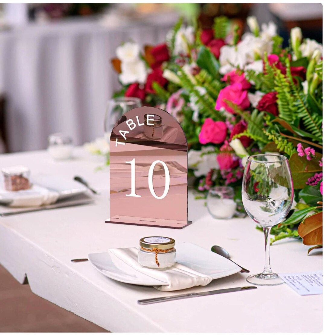 Wedding Table Numbers Pink Arched Acrylic With Stand Table Signs ...