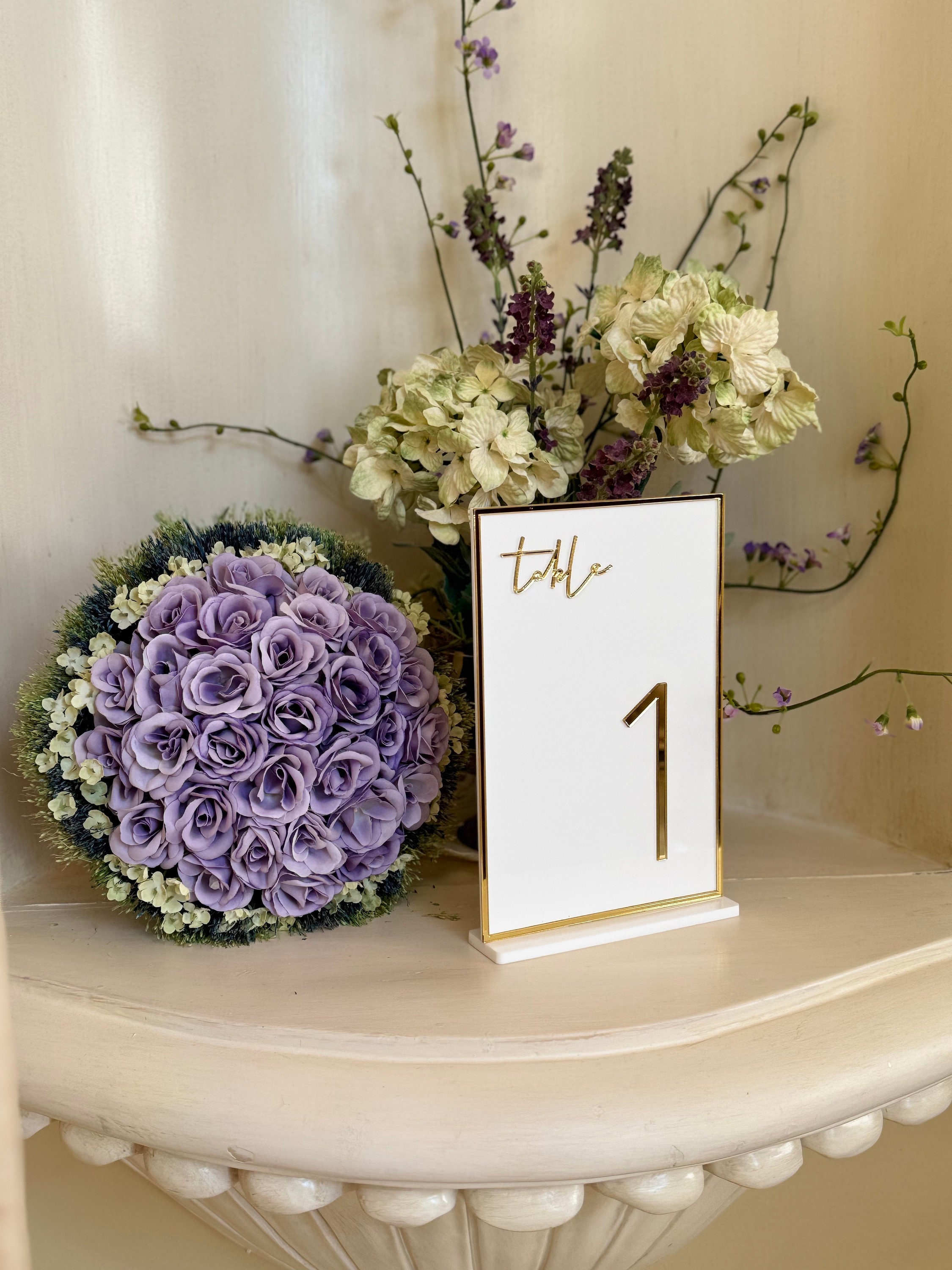 3D Acrylic Table Numbers With Stand Wedding Table Decor White and Gold ...