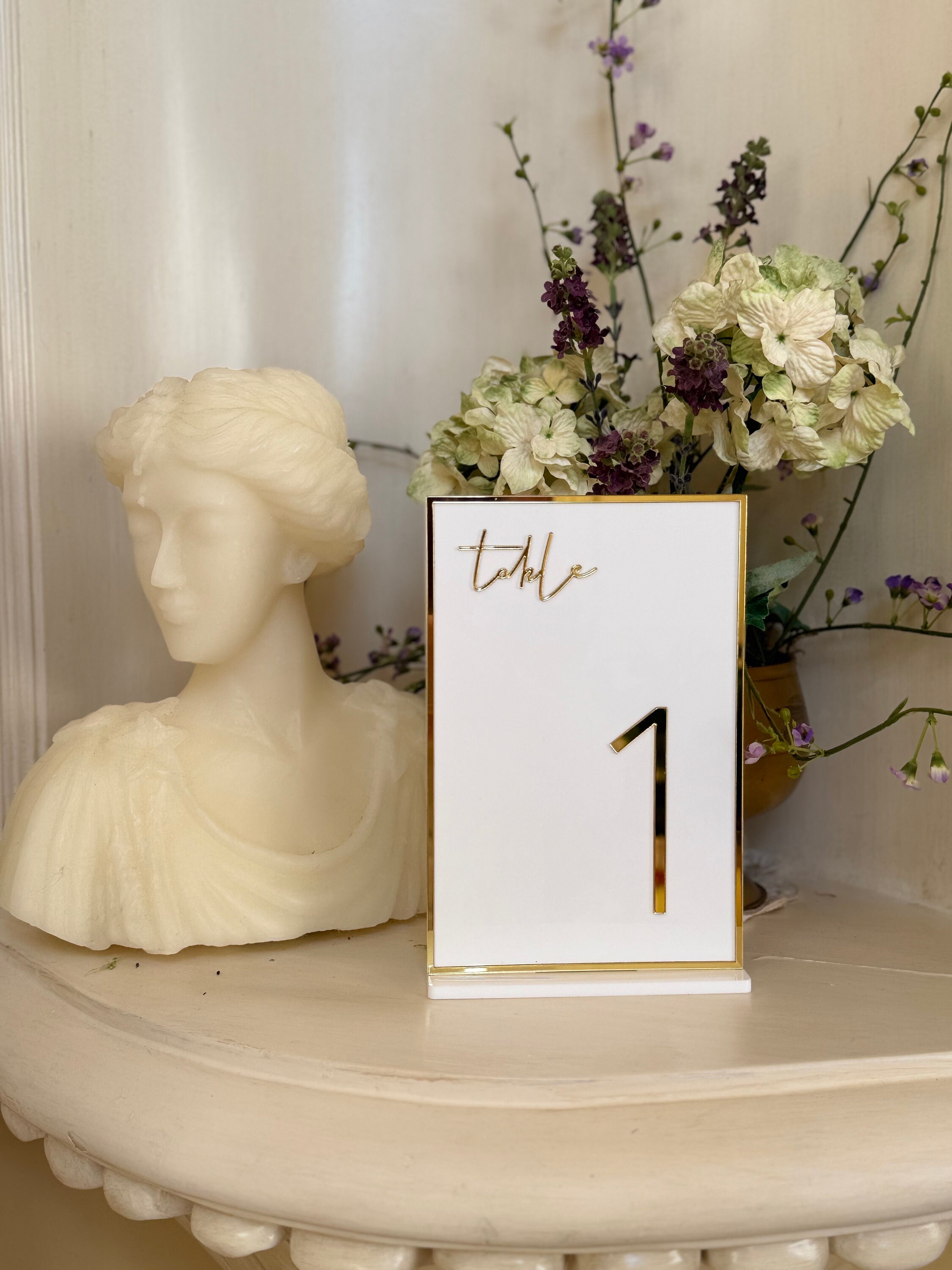 3D Acrylic Table Numbers With Stand Wedding Table Decor White and Gold ...