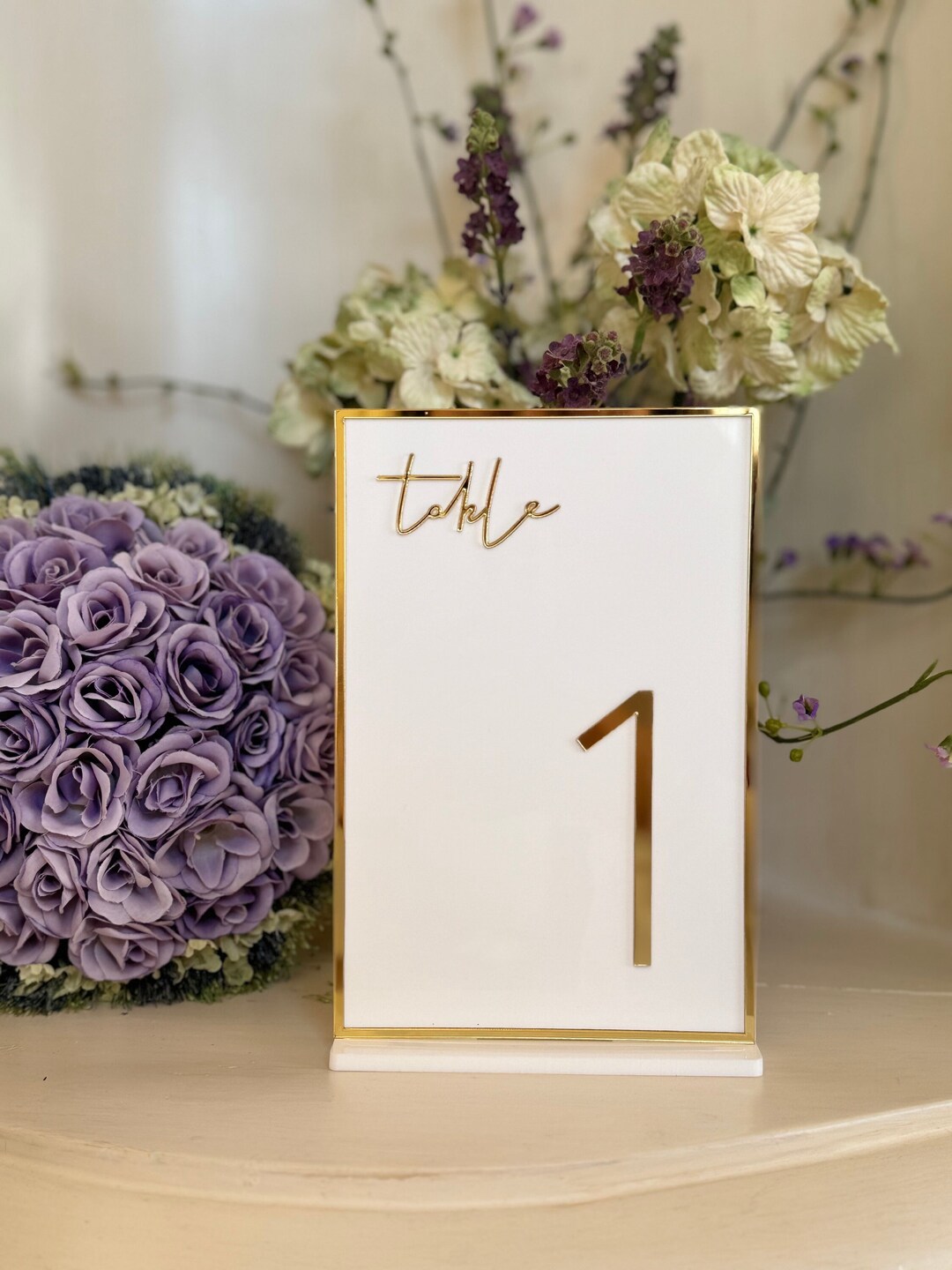 3D Acrylic Table Numbers With Stand Wedding Table Decor White and Gold ...
