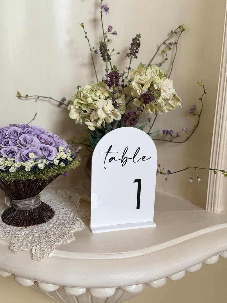 Classic White Arched Acrylic Table Numbers Wedding Table Decor Acrylic ...