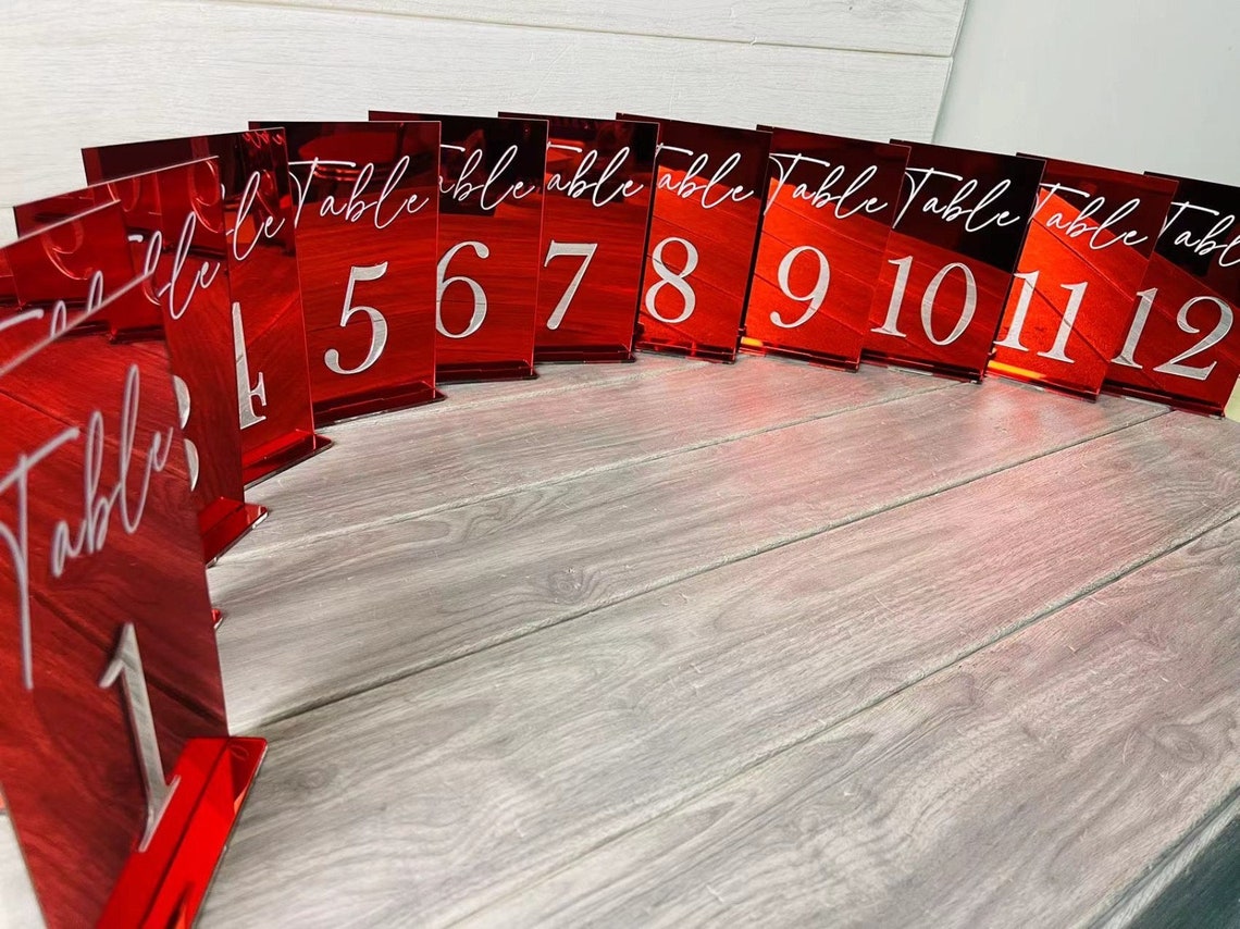 RED Acrylic Table Numbers With Stand Wedding Table Decor Red Acrylic ...