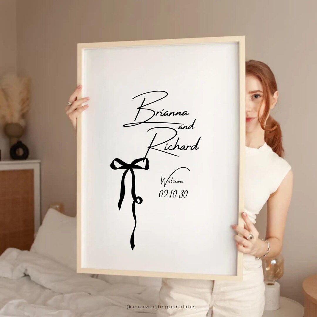 Bow Wedding Welcome Sign Template Handwritten Welcome Sign Printable ...