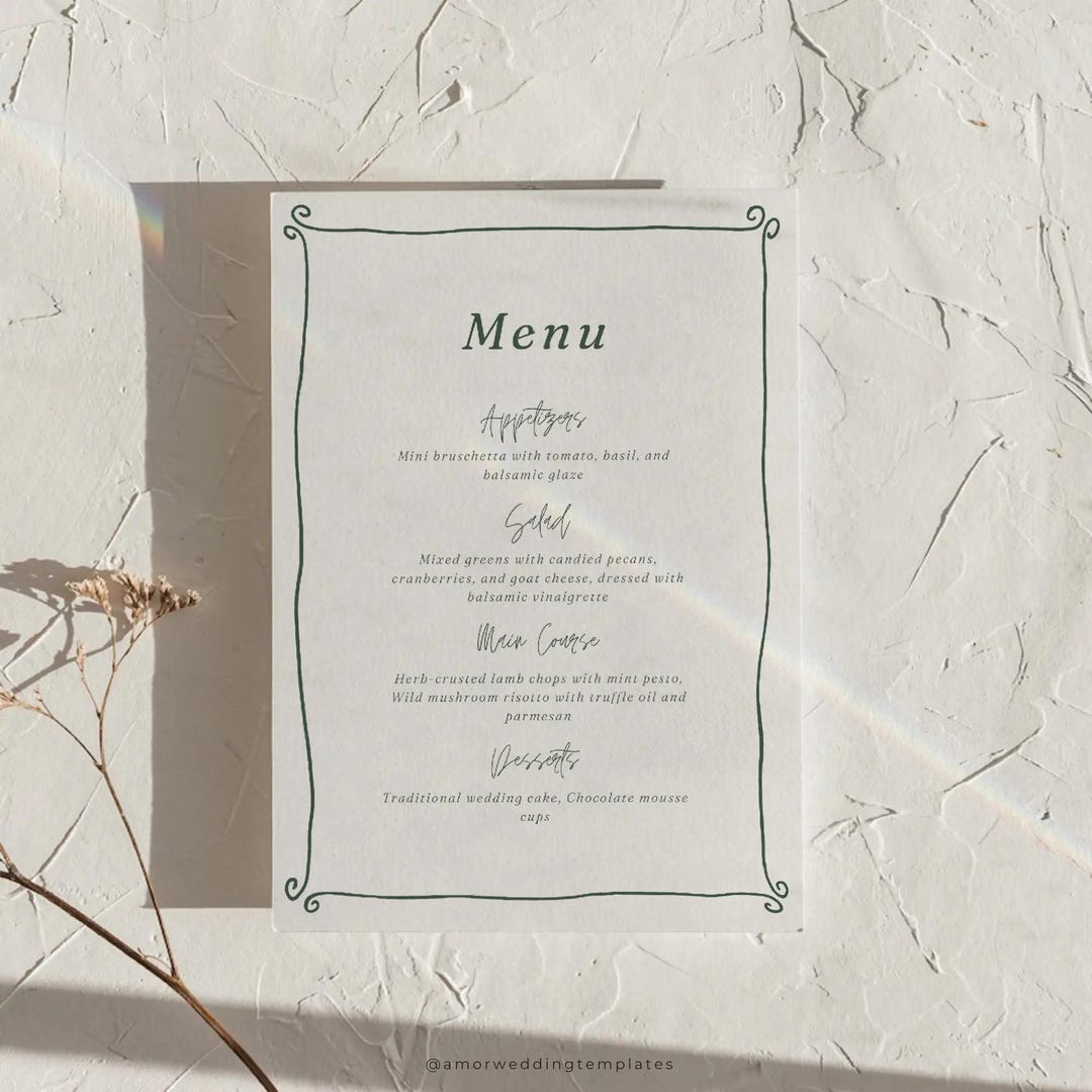Editable Wedding Menu Card Template Reception Menu for Wedding ...