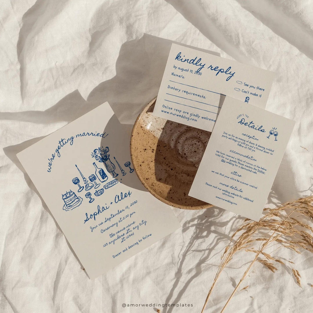 Modern Handwritten Wedding Invitation Suite: Funky Scribble Design ...