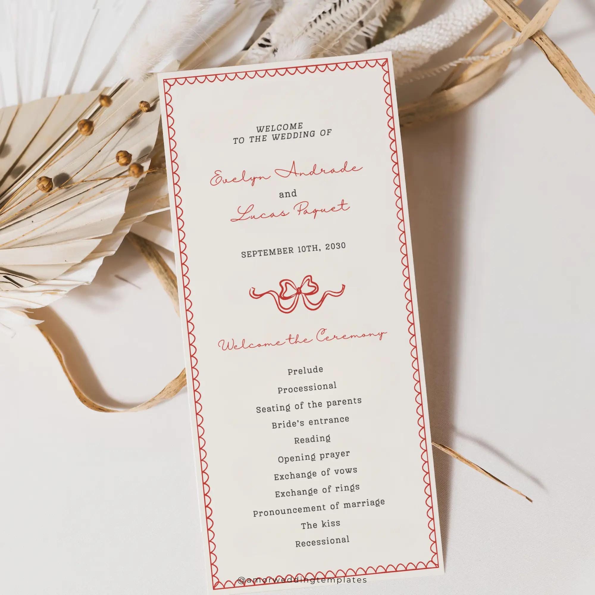 Hand Drawn Wedding Program Template Modern Order of Service Editable ...