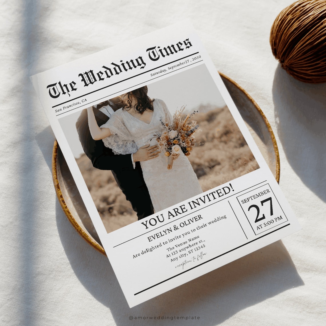 Newspaper Wedding Invitation Template, Editable Wedding Invites ...