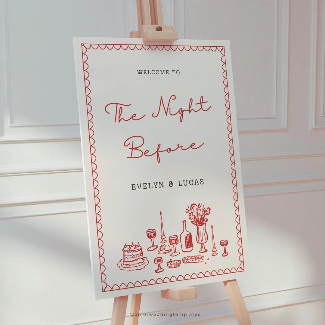 Hand Drawn Rehearsal Dinner Sign Template: Editable Wedding Welcome ...