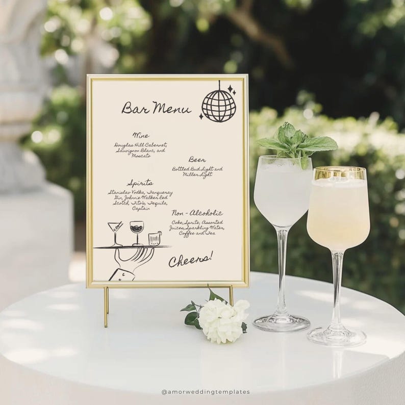 Whimsical Wedding Bar Menu Template: Funky Drinks Sign (digital ...