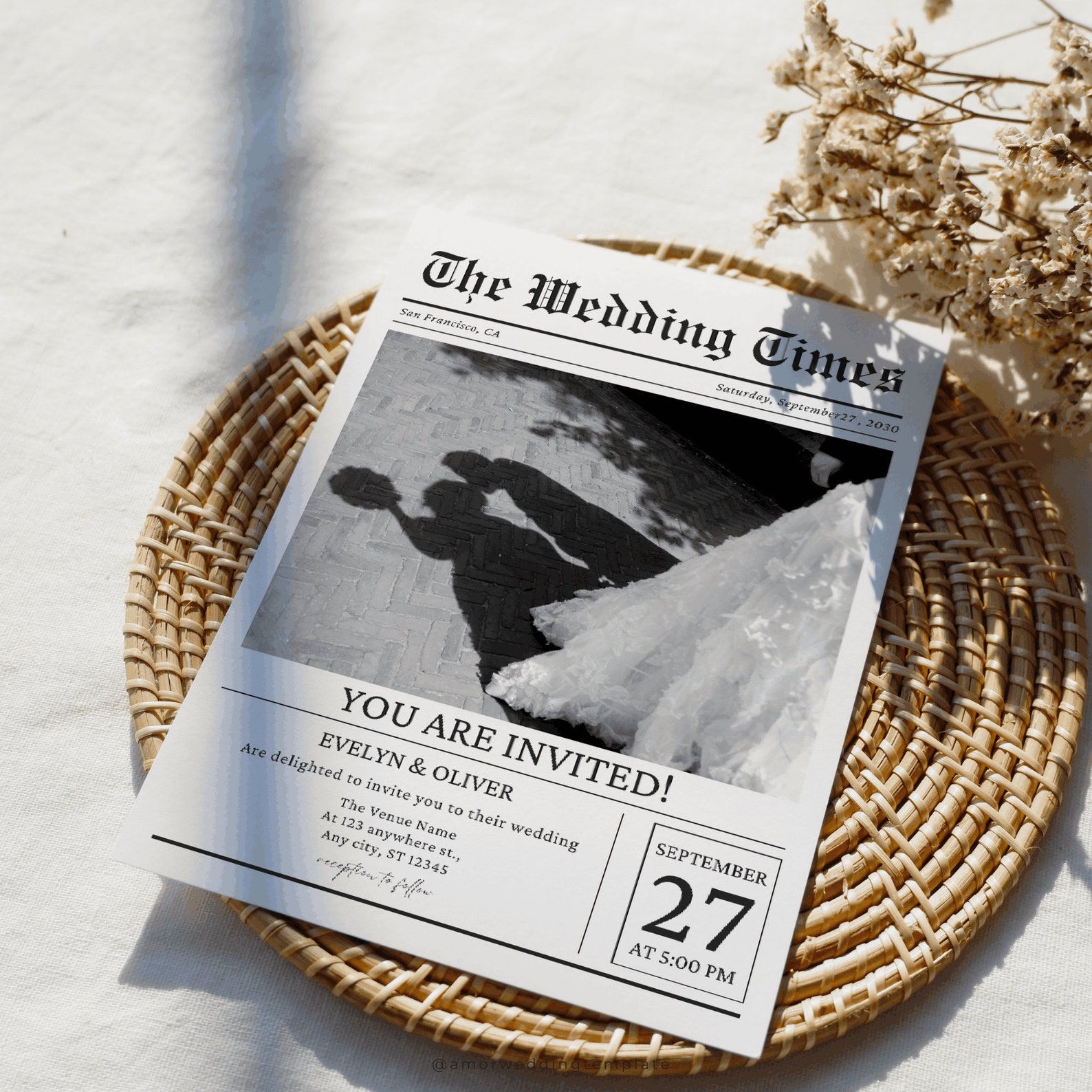 Newspaper Wedding Invitation Template, Editable Wedding Invites ...
