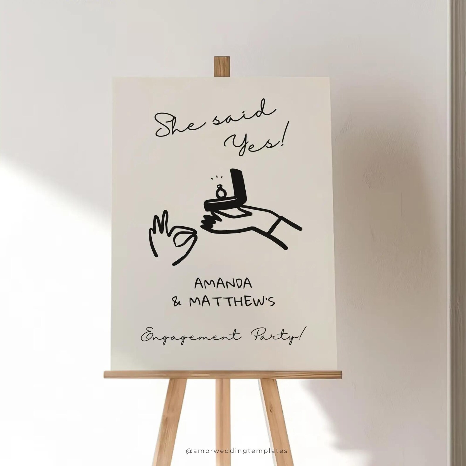 She Said Yes Engagement Party Sign Template Hand Drawn Engagement ...