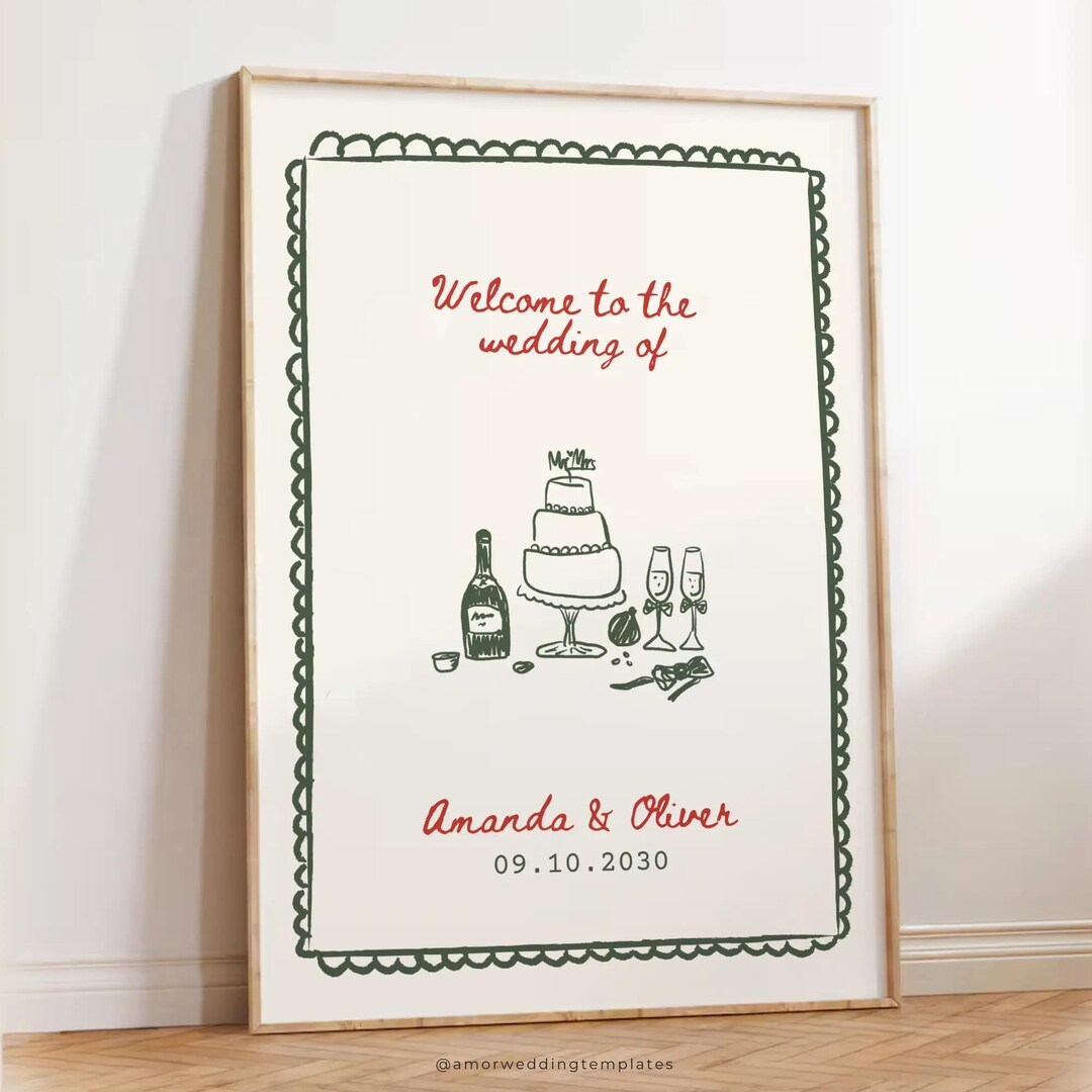 Hand Drawn Wedding Welcome Sign Template Large Wedding Sign Stand ...