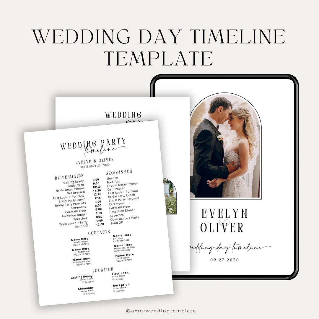 Day of Wedding Timeline Template Wedding Organizer Printable Binder ...