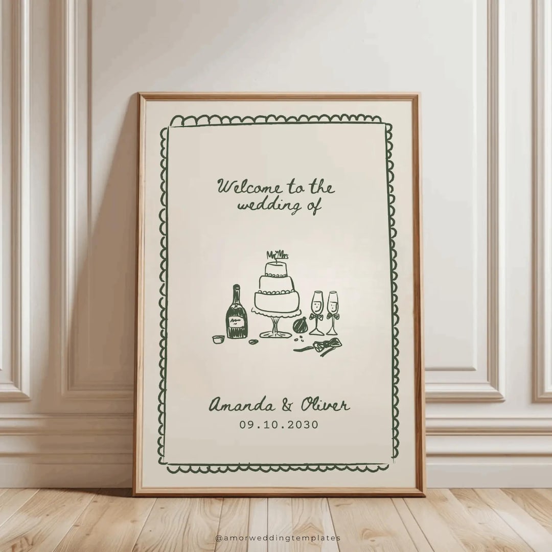 Hand Drawn Wedding Welcome Sign Template Large Wedding Sign Stand ...