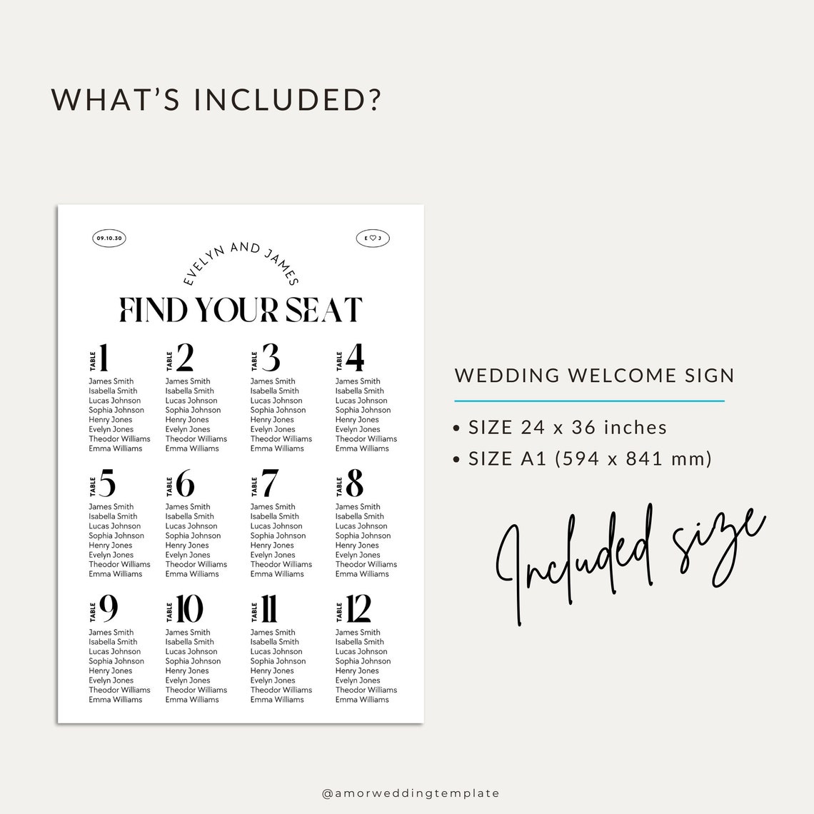 Wedding Table Seating Chart Template, Editable Wedding Seating Chart ...