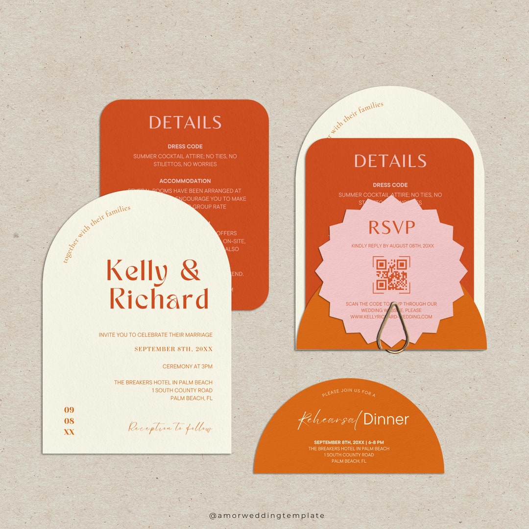 Arch Wedding Invitation Template Set, Minimalist Wedding, RSVP Card ...