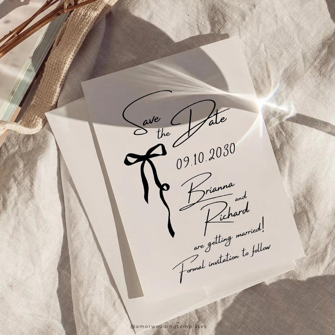 Bow Wedding Save the Date Template Handwritten Save Our Date Printable ...