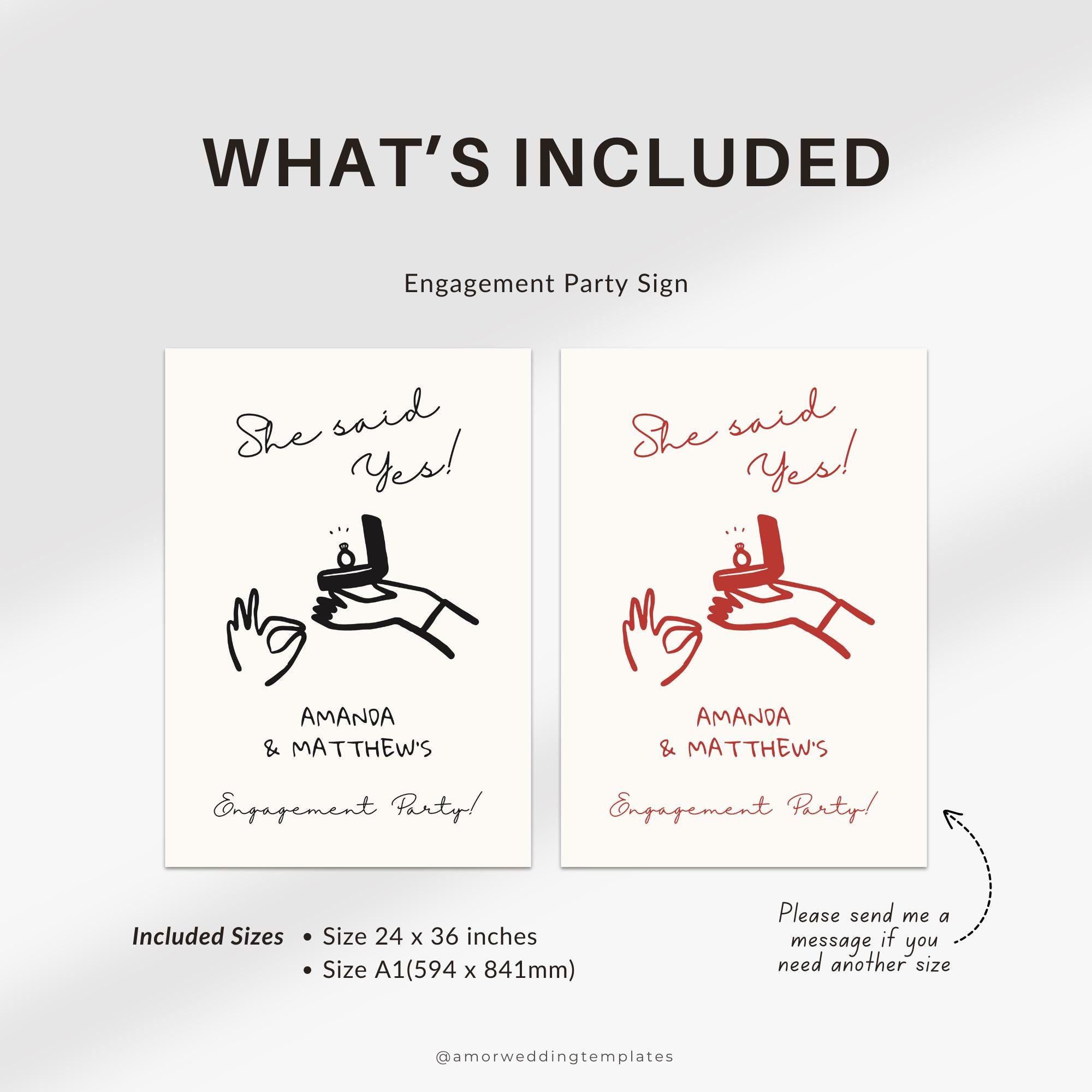 She Said Yes Engagement Party Sign Template Hand Drawn Engagement ...