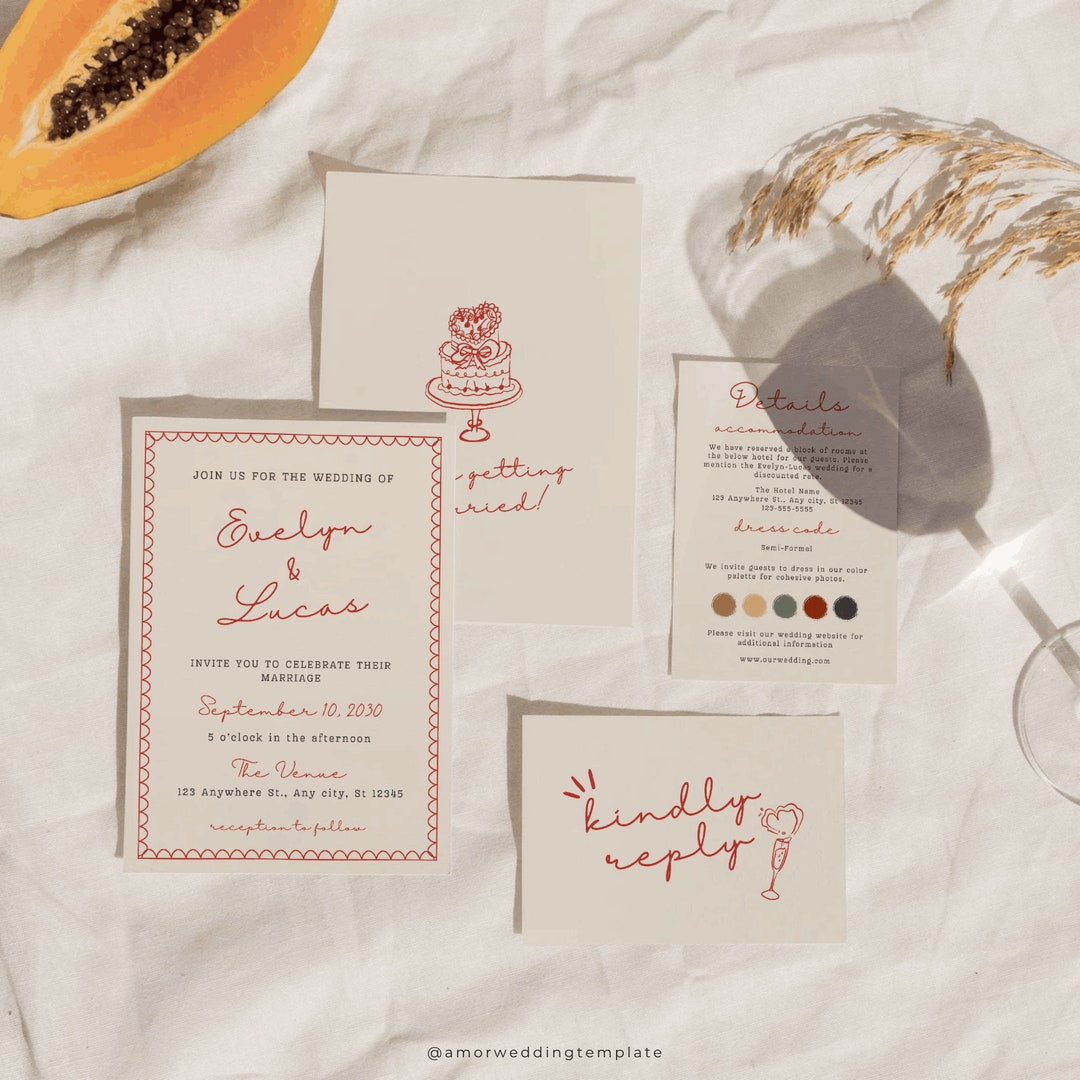 Handwritten Wedding Invitation Suite, Whimsical Wedding Invite, Hand ...