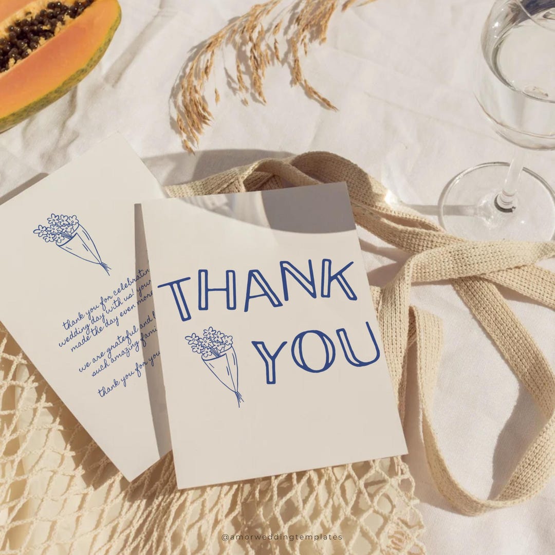 Hand Drawn Thank You Cards Template Whimsical Thank You Wedding Cards ...