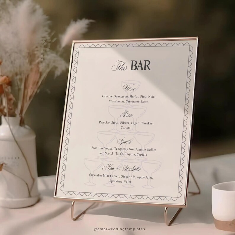 Champagne Bar Menu Sign Template Modern Wedding Drink Menu Printable ...