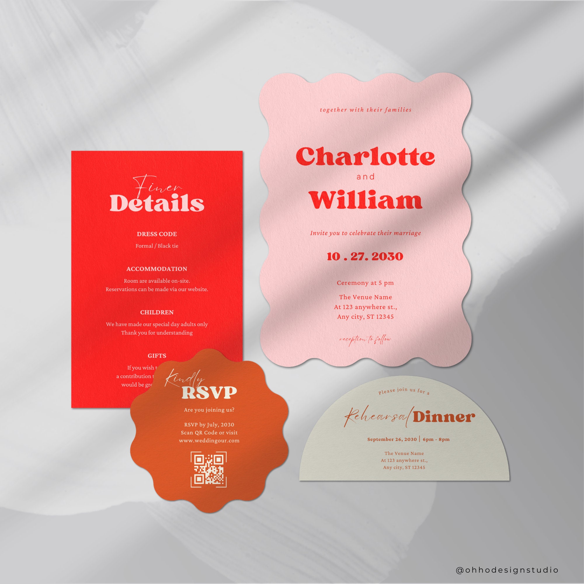 Wave Wedding Invitation Template, Wedding Invite Suite, QR Code Card ...